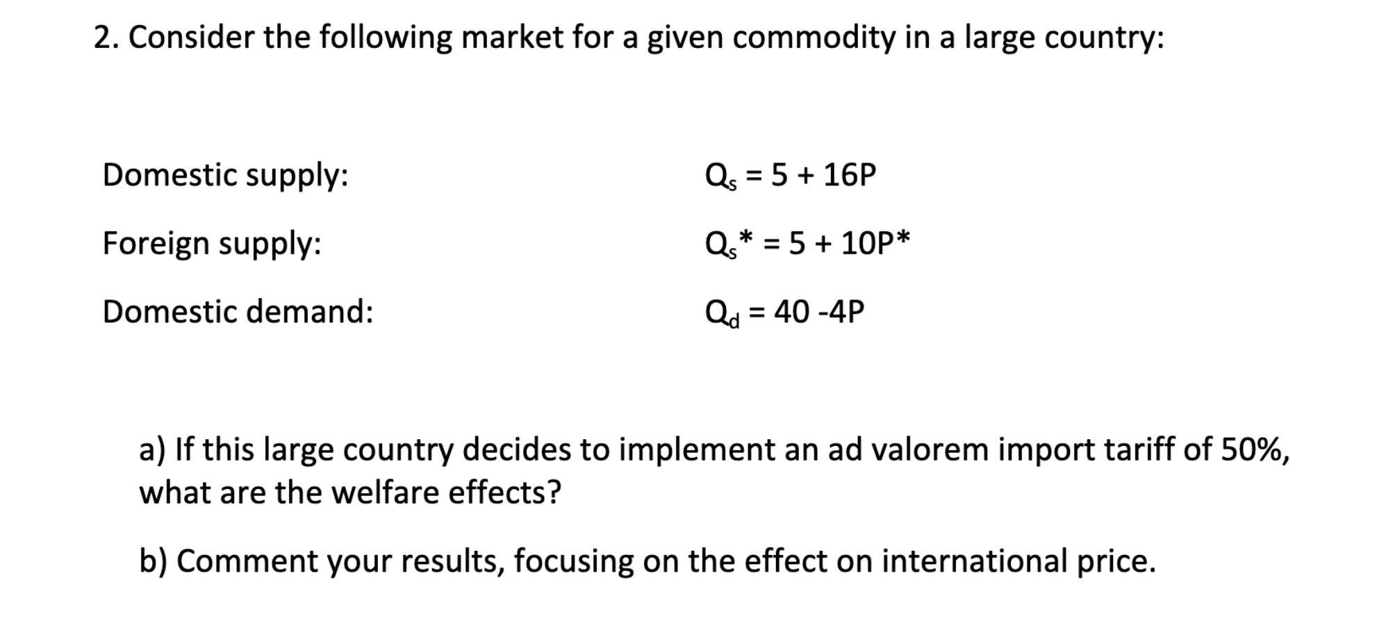 Solved .Consider the following market for a given commodity | Chegg.com