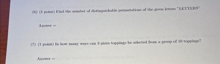 Solved 6 1 Point Find The Number Of Distinguishable