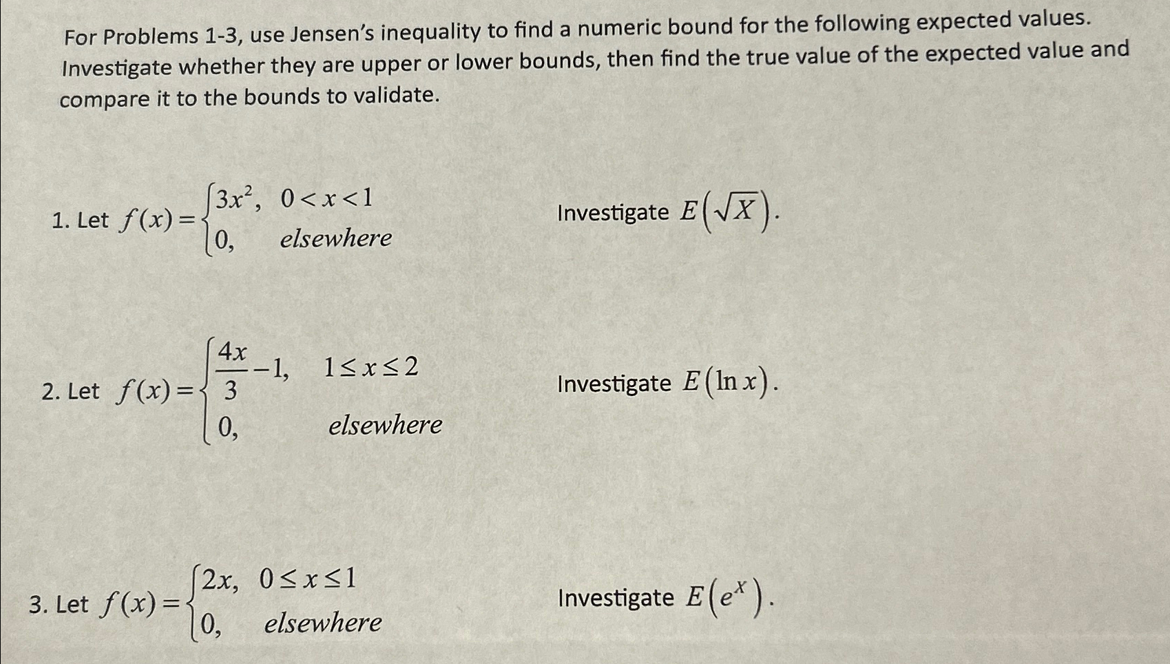 Solved For Problems 1-3, ﻿use Jensen's inequality to find a | Chegg.com