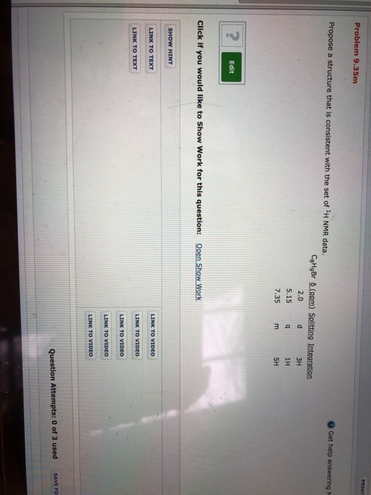 Solved Problem 9.35h Select the structure that is consistent | Chegg.com