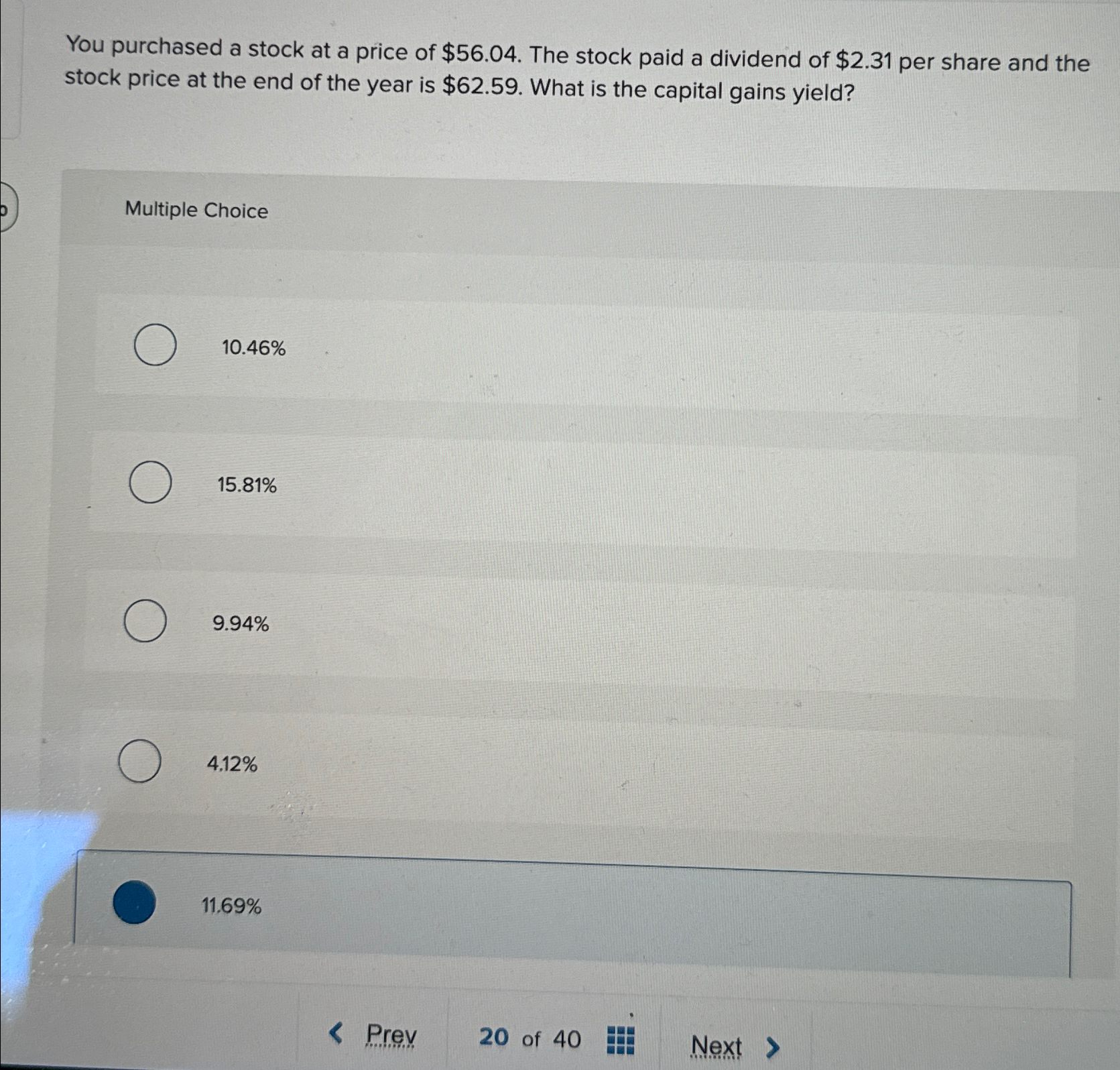 Solved You purchased a stock at a price of $56.04. ﻿The | Chegg.com