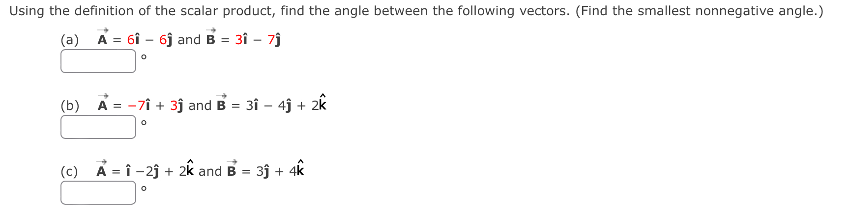 Solved Using the definition of the scalar product, find the | Chegg.com