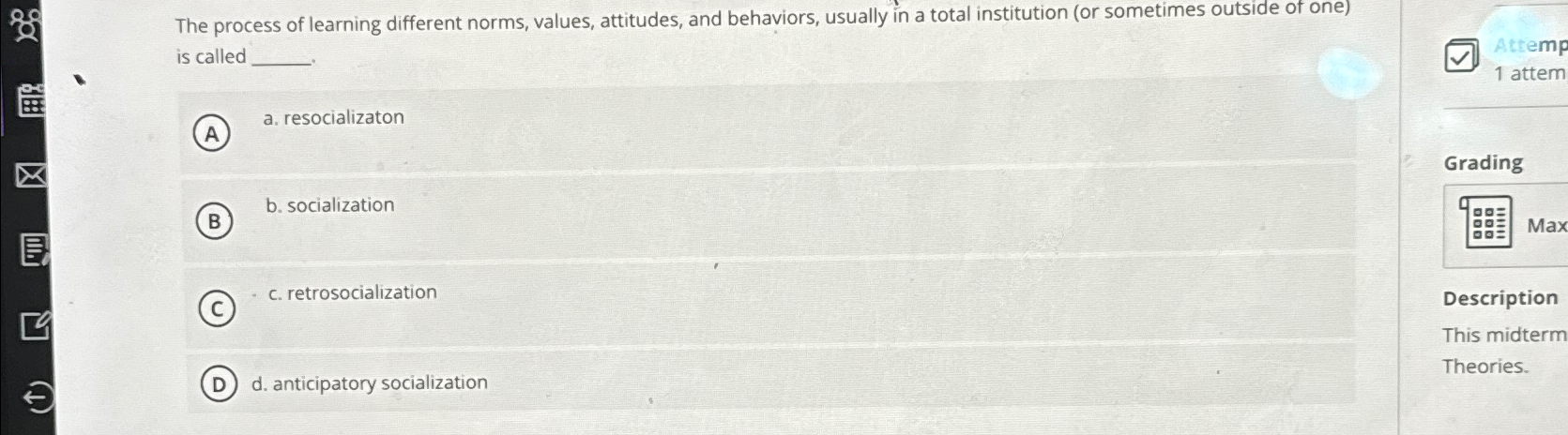 Solved The process of learning different norms, values, | Chegg.com