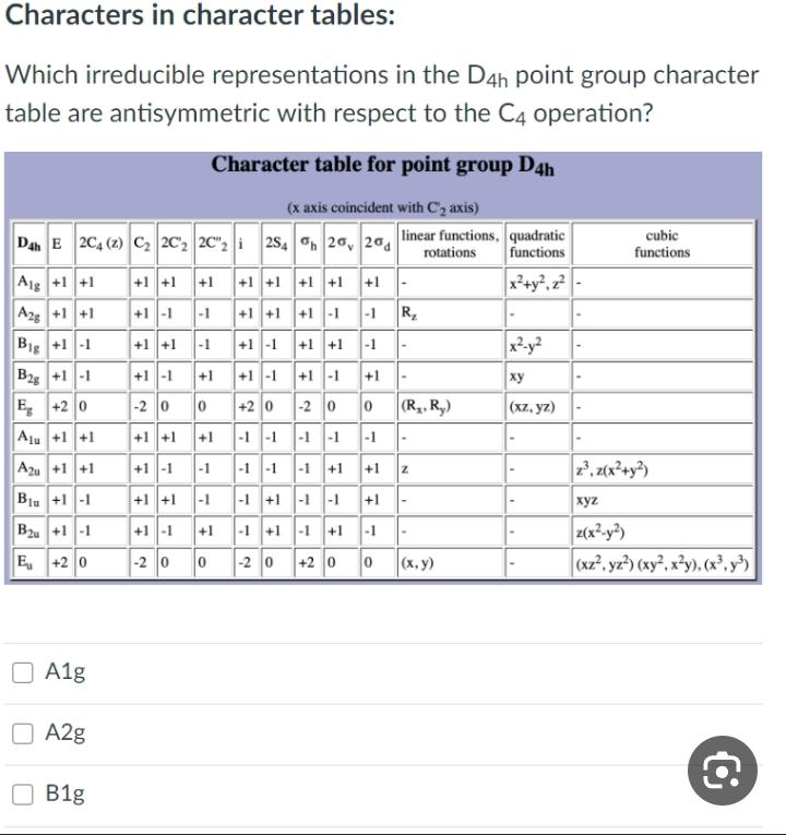 Solved Characters in character tables:Which irreducible | Chegg.com