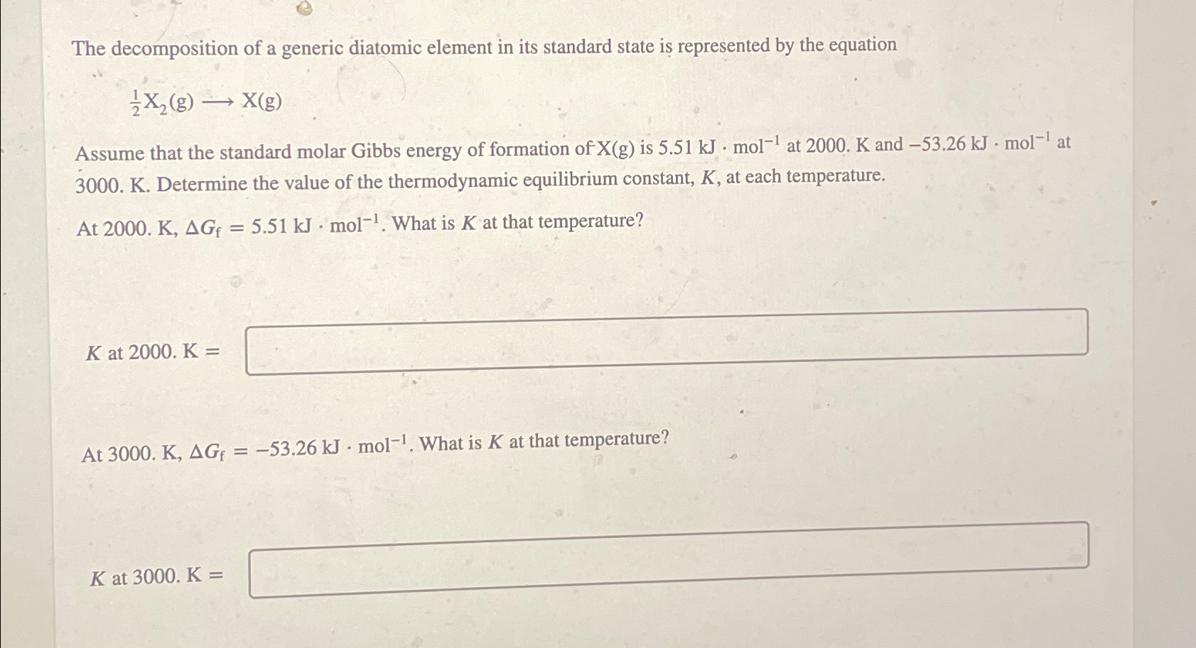 Solved The decomposition of a generic diatomic element in | Chegg.com