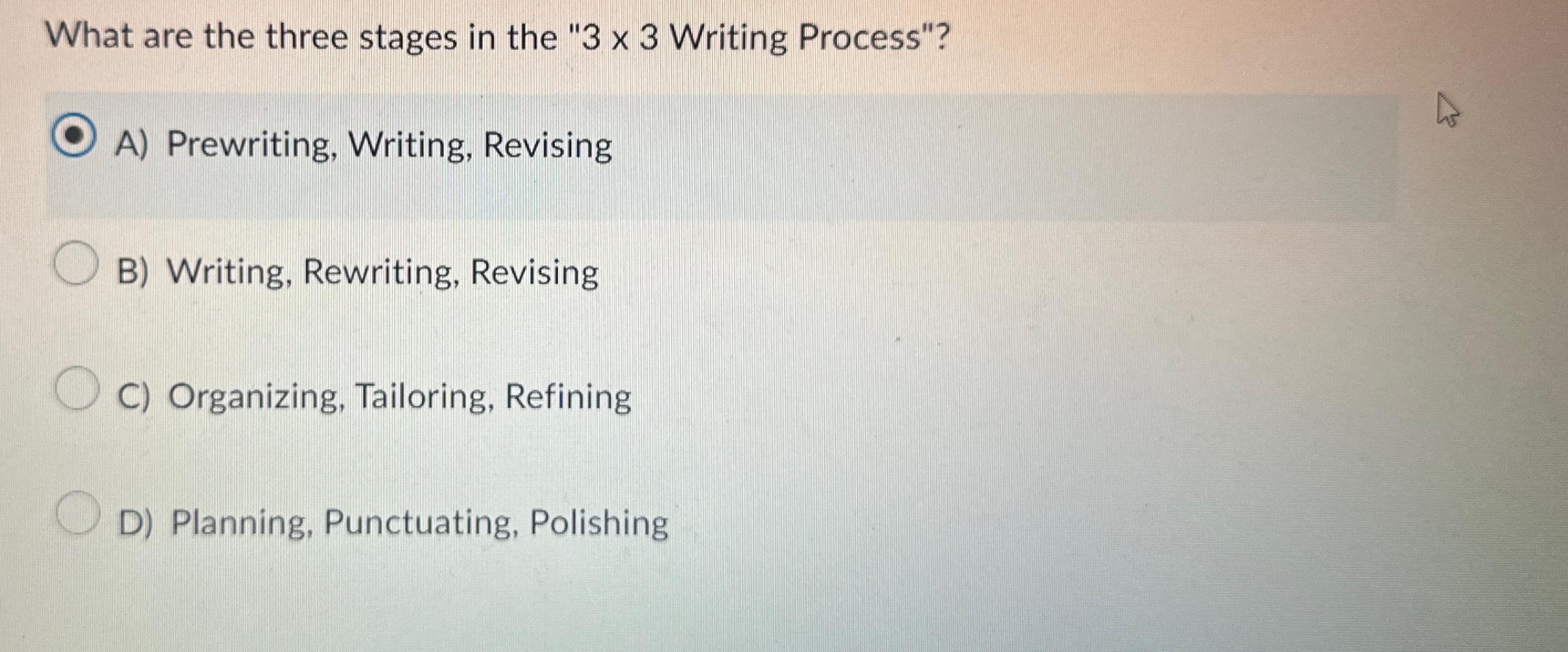 Solved What are the three stages in the " 3×3 ﻿Writing | Chegg.com