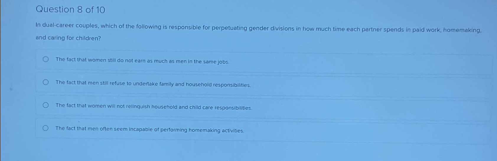 Solved Question 8 ﻿of 10In dual-career couples, which of the | Chegg.com