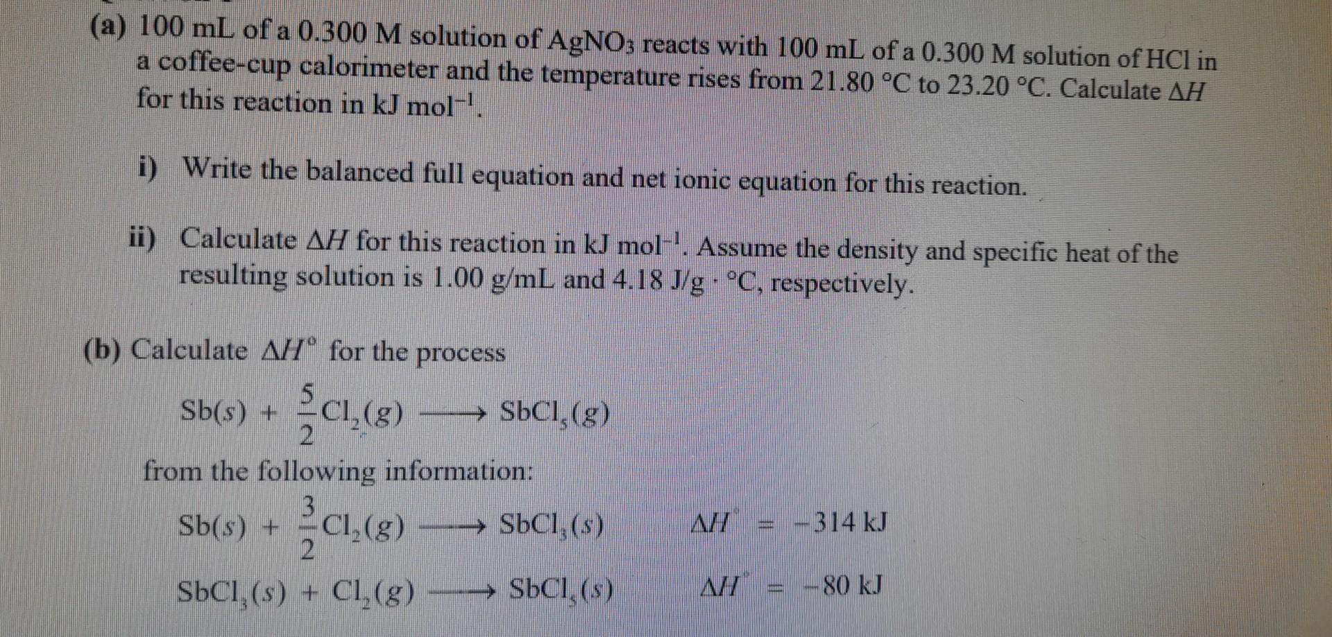 Solved (a) 100 mL of a 0.300M solution of AgNO3 reacts with | Chegg.com