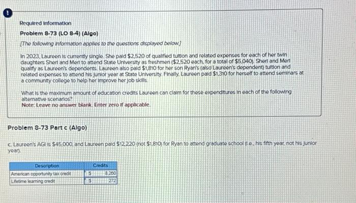 Solved ! Required Information Problem 8-73 (LO 8-4) (Algo) | Chegg.com