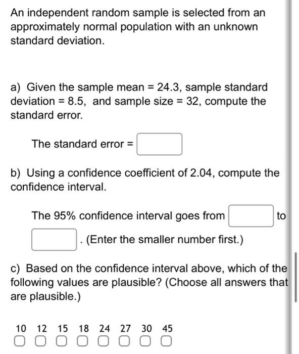 Solved An independent random sample is selected from an | Chegg.com