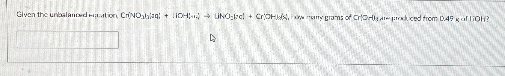 Solved Given the unbalanced equation, | Chegg.com