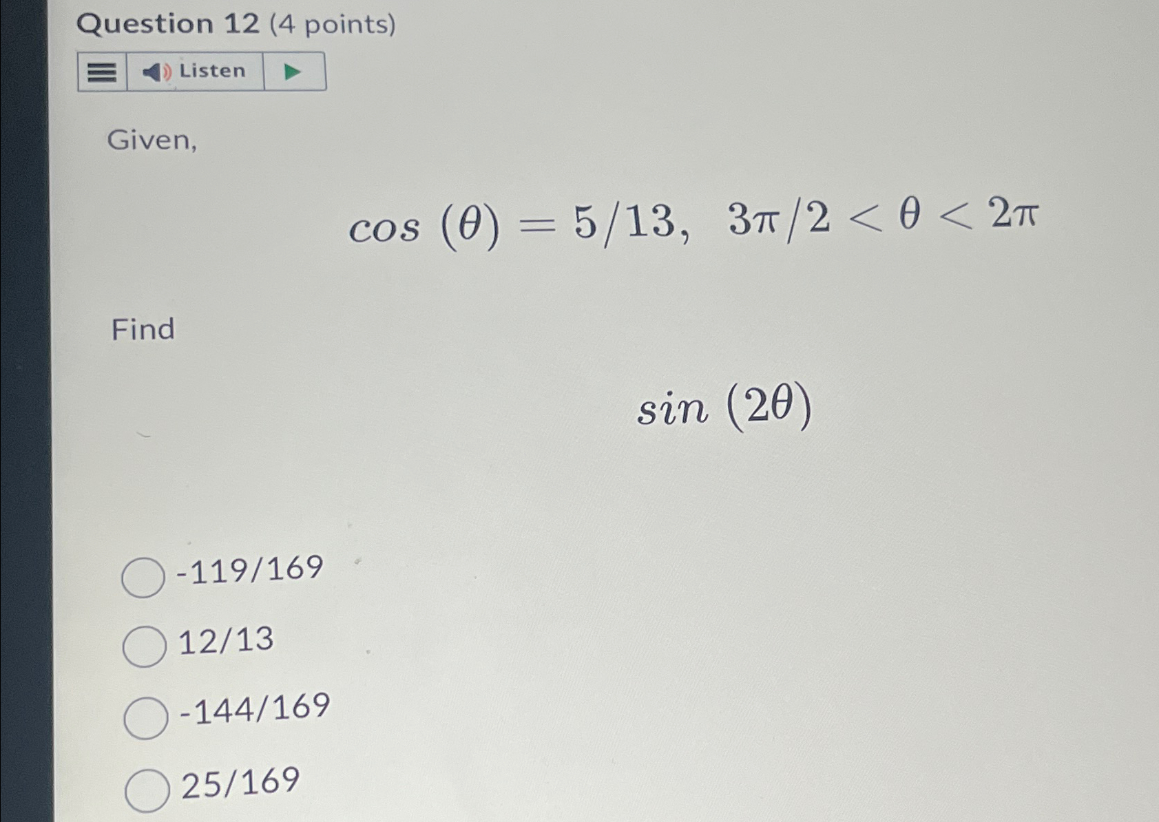 Solved Question 12 (4 | Chegg.com