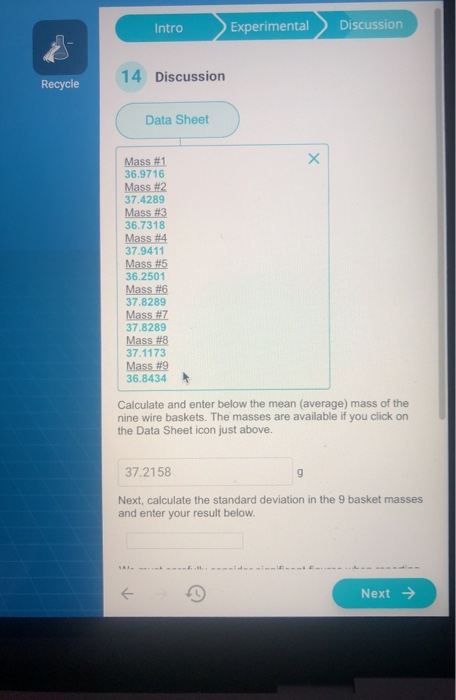 Solved Intro Experimental Discussion 14 Discussion Recycle | Chegg.com