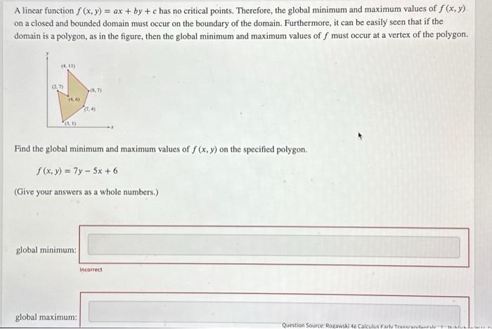 Solved A linear function f(x,y)=ax+by+c has no critical | Chegg.com