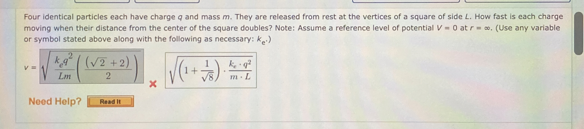 Solved by an EXPERT Four identical particles each have charge q ﻿and mass | Chegg.com