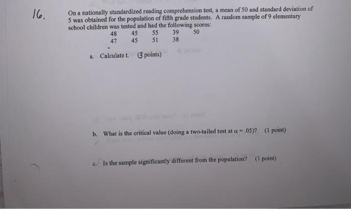 Solved 16. On a nationally standardized reading | Chegg.com