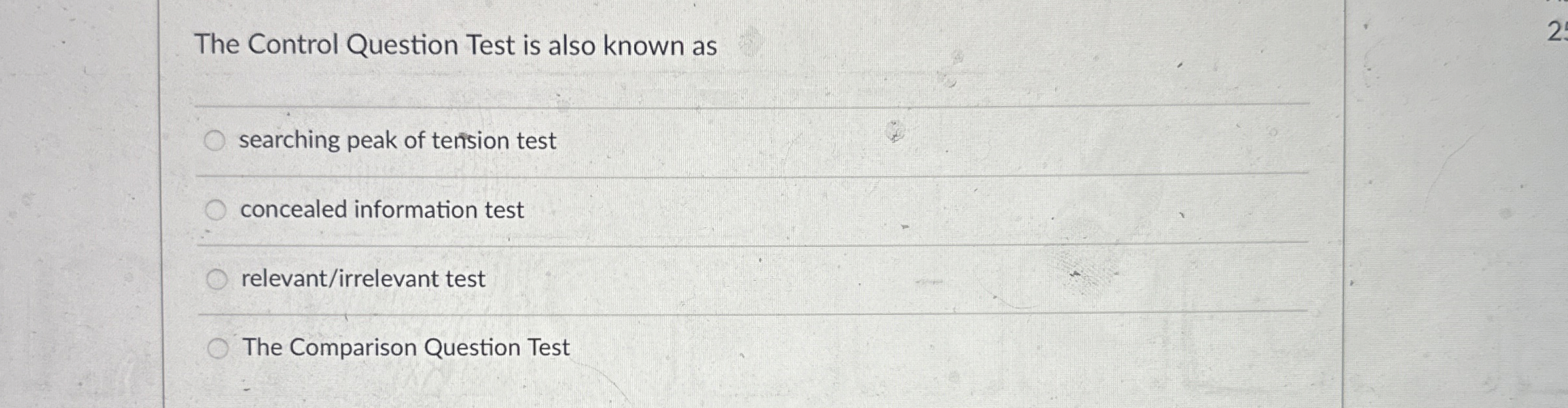Solved The Control Question Test is also known assearching | Chegg.com