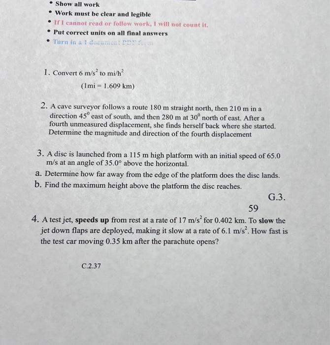 Solved - Show all work - Work must be clear and legible - If | Chegg.com