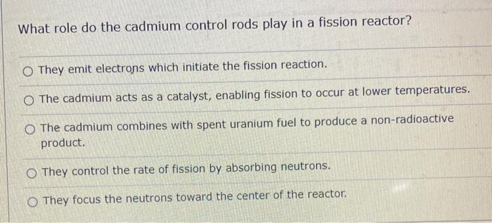 Solved What role do the cadmium control rods play in a | Chegg.com