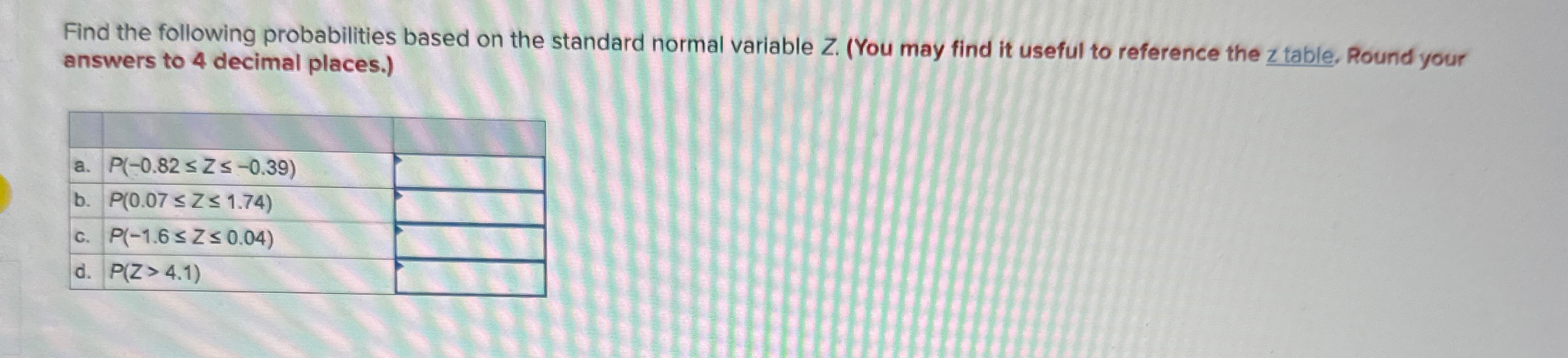 Solved Find the following probabilities based on the | Chegg.com