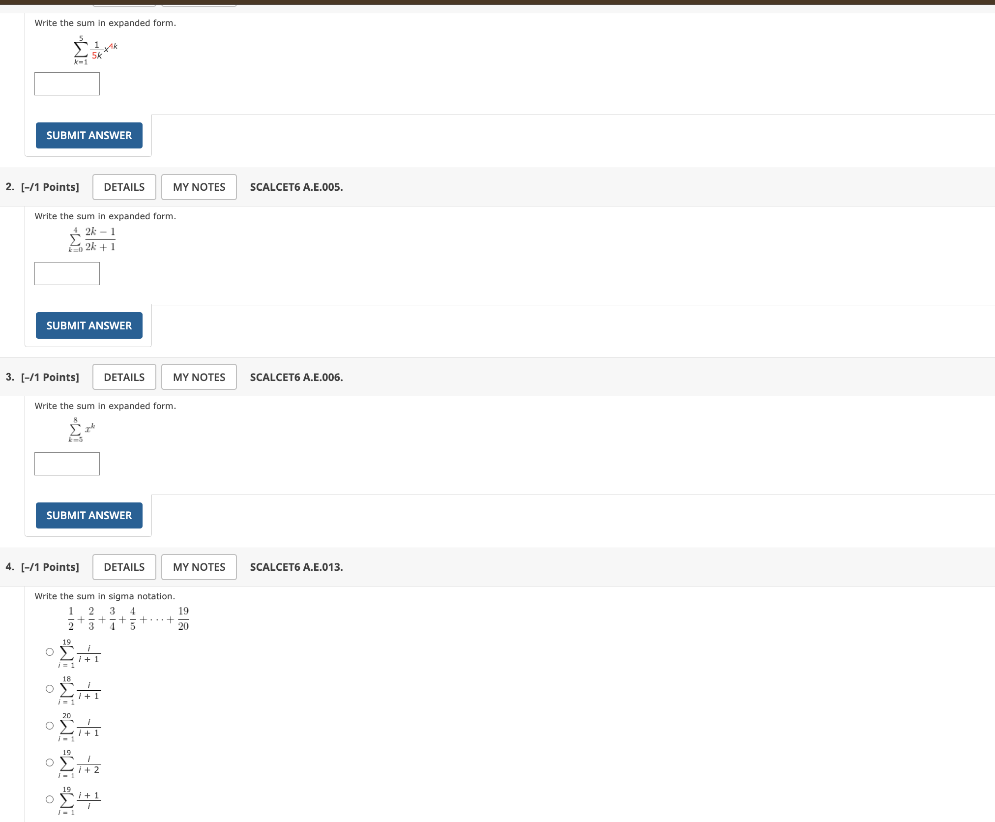 Solved Write the sum in ﻿expanded form.∑k=1515kx4k[-1 | Chegg.com