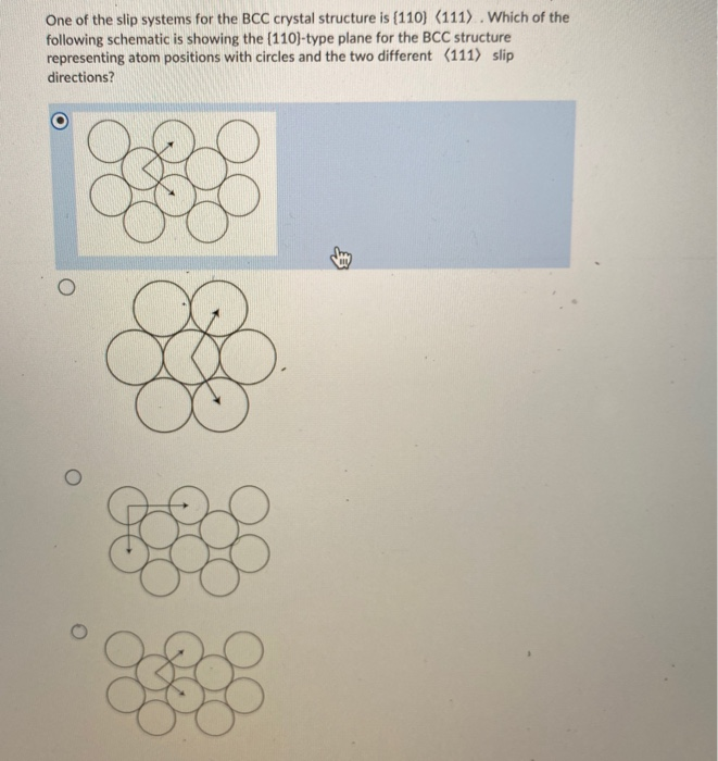 Solved One of the slip systems for the BCC crystal structure | Chegg.com