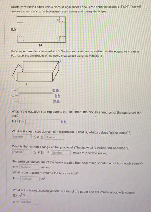 Solved We are constructing a box from a piece of legal | Chegg.com