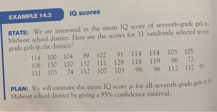 Solved - 14.13 IQ test scores. Example 14.3 gives the IQ | Chegg.com