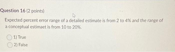 Solved Expected percent error range of a detailed estimate | Chegg.com
