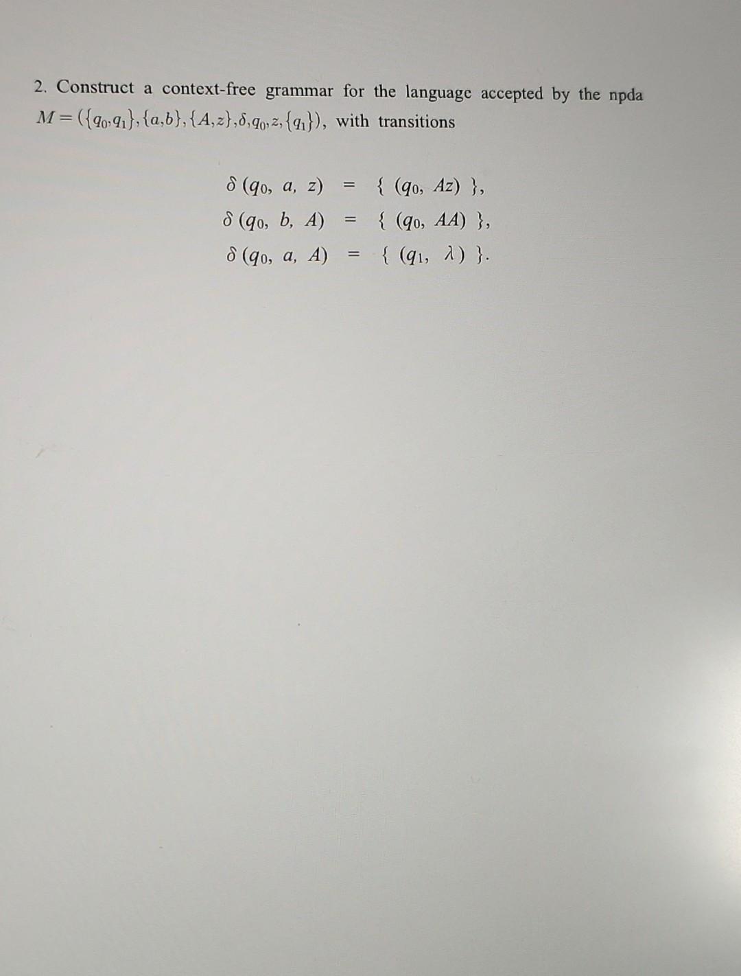 Solved 2. Construct a context-free grammar for the language | Chegg.com