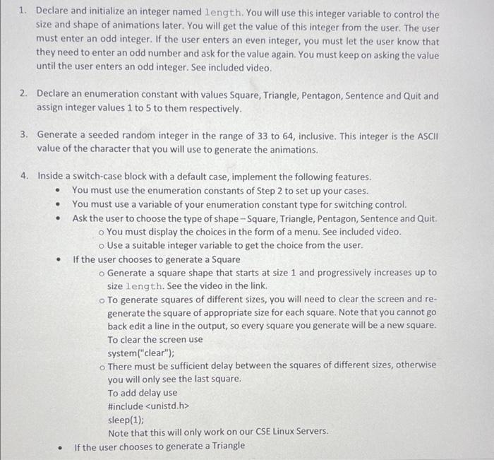 Solved 1. Declare and initialize an integer named length You | Chegg.com