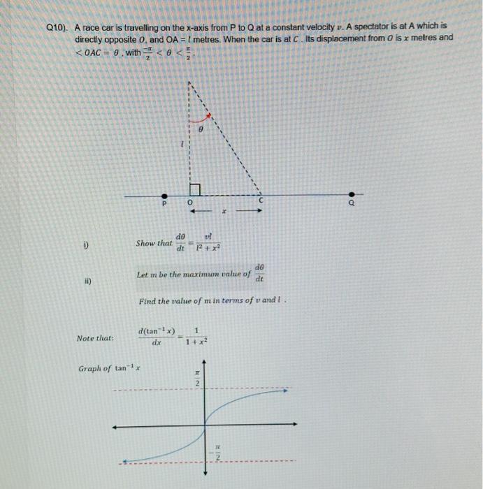 Solved Q10). A race car is travelling on the x-axis from P | Chegg.com