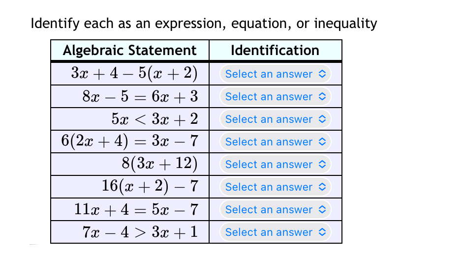 Solved Identify Each As An Expression Equation Or