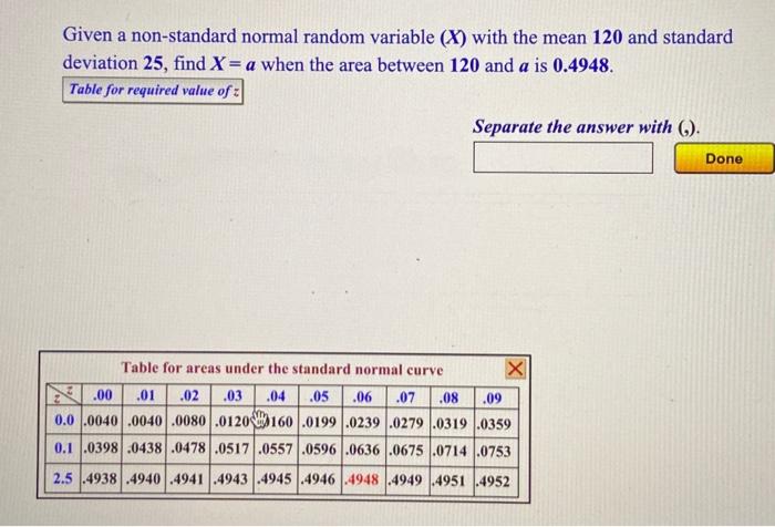 Solved Given a non-standard normal random variable (X) with | Chegg.com