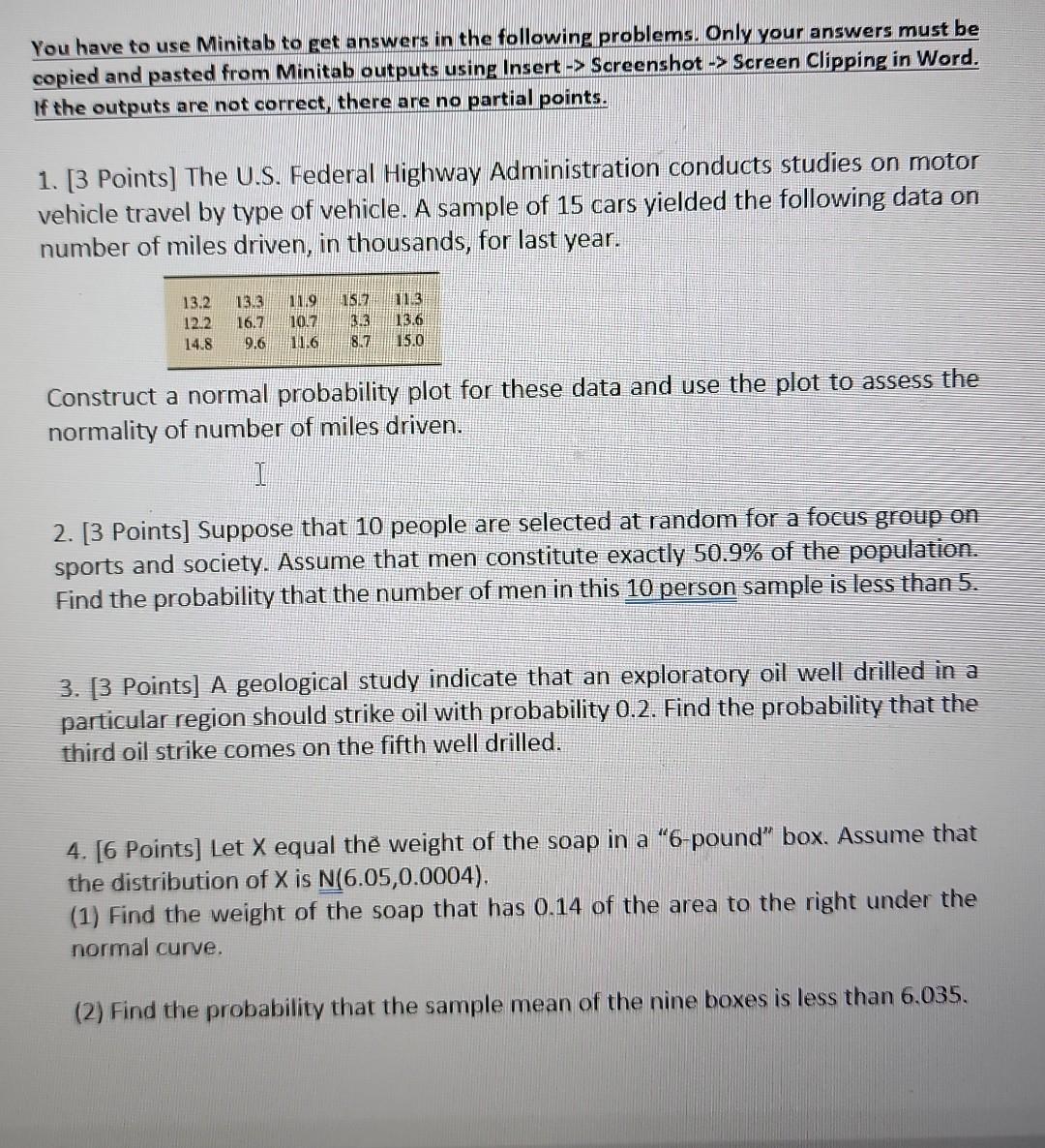 Solved You have to use Minitab to get answers in the | Chegg.com