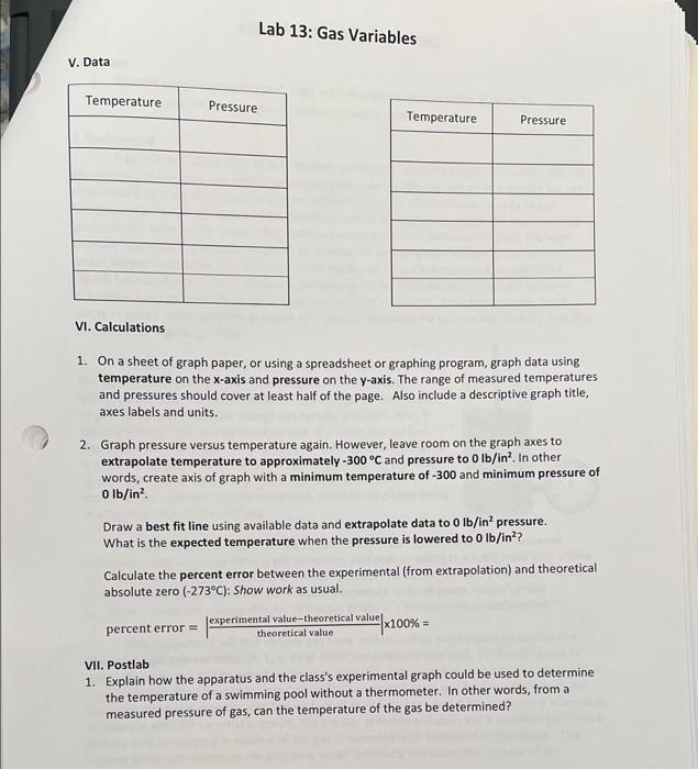 Solved Lab 13: Gas Variables III. Procedure 1. Begin heating | Chegg.com