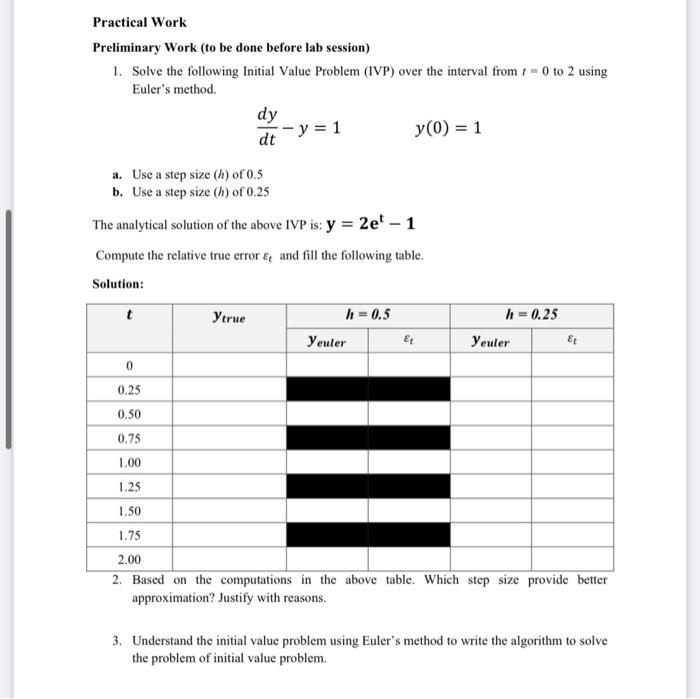 Solved Practical Work Preliminary Work (to be done before | Chegg.com