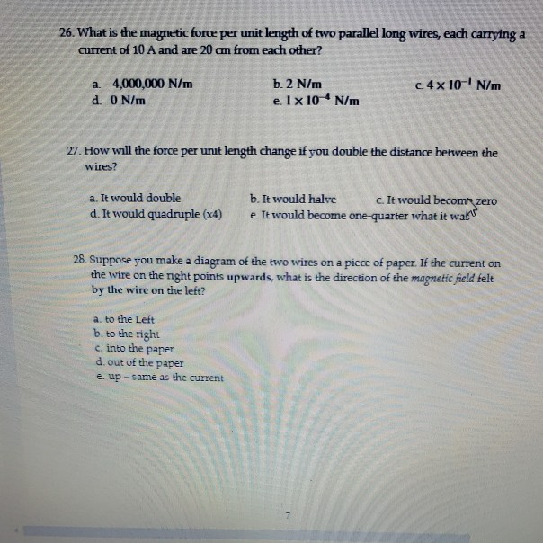 Solved 26. What is the magnetic force per unit length of two | Chegg.com