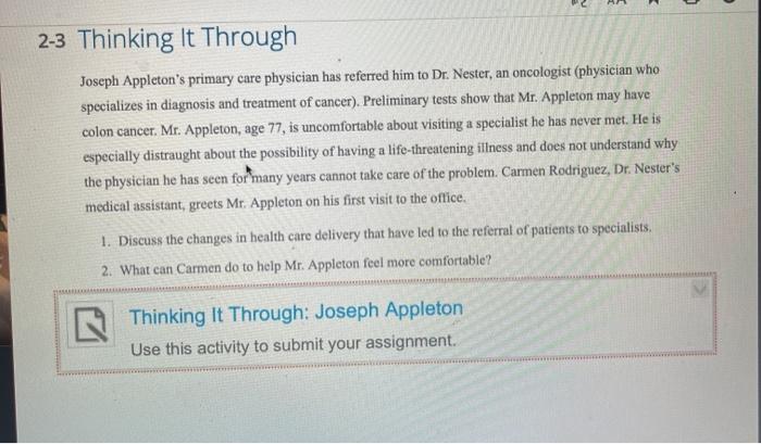 Solved 2-3 Thinking It Through Joseph Appleton's primary | Chegg.com