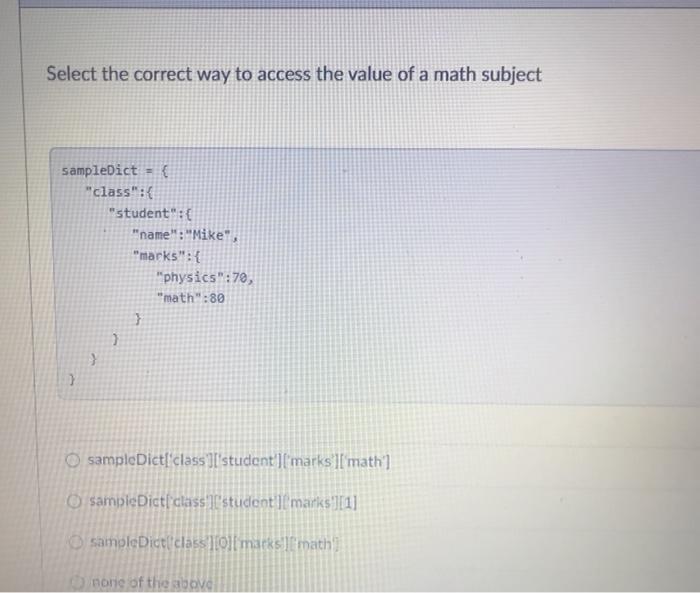 Solved What is the output of the following sampleDict dict( | Chegg.com