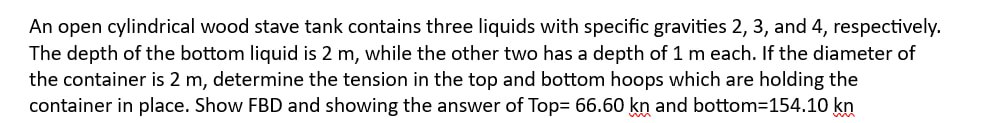 Solved An open cylindrical wood stave tank contains three | Chegg.com