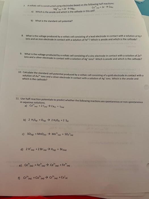 Solved Electrechemical Celli Worksheet 1. Calculate the | Chegg.com