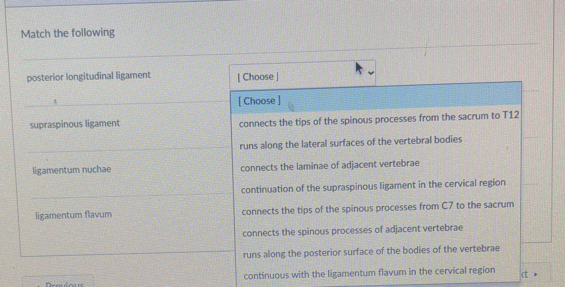 Solved posterior longitudinal ligament supraspinous ligament | Chegg.com
