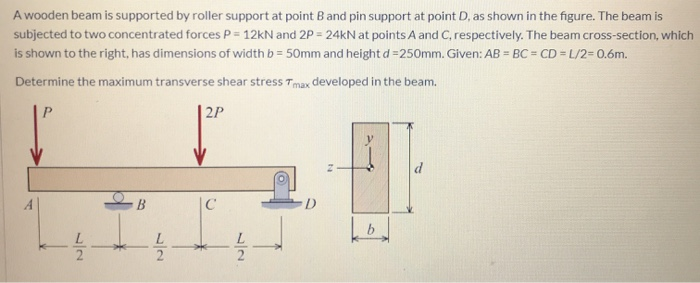 Solved A wooden beam is supported by roller support at point | Chegg.com