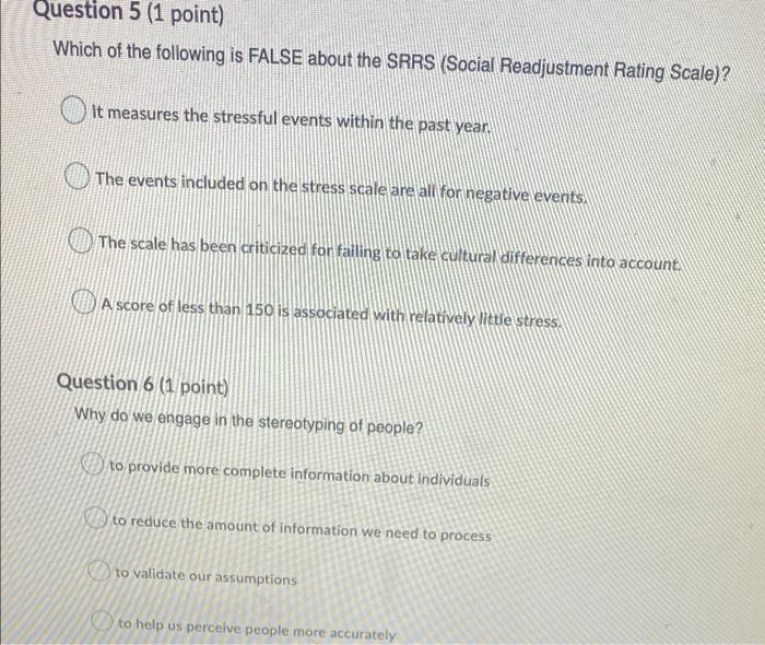 Solved Question 5 (1 point) Which of the following is FALSE | Chegg.com