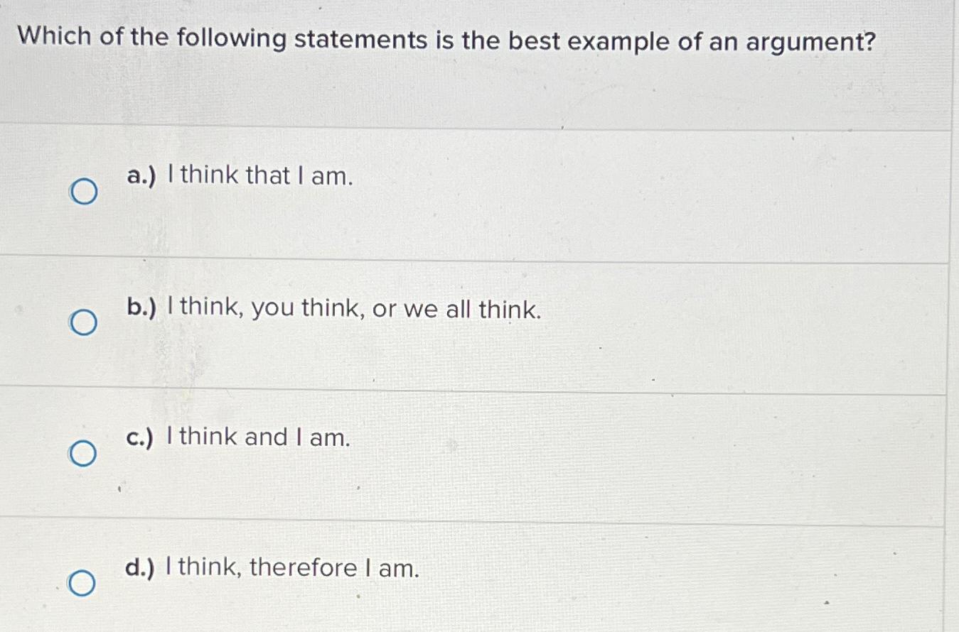 Solved Which of the following statements is the best example | Chegg.com