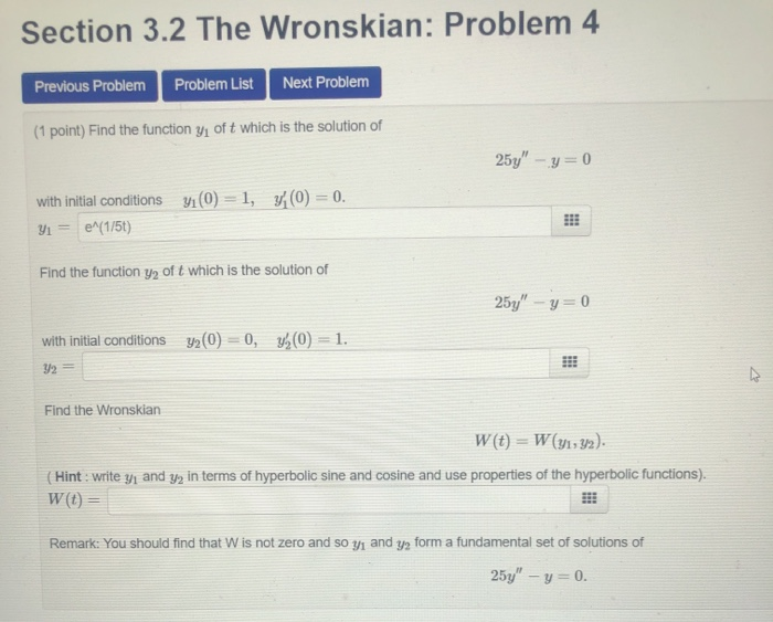 Solved Section 3.2 The Wronskian: Problem 4 Next Problem | Chegg.com