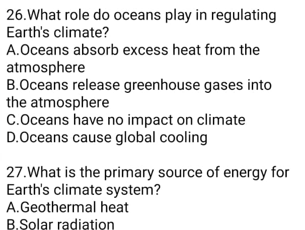 Solved What role do oceans play in regulating Earth's | Chegg.com