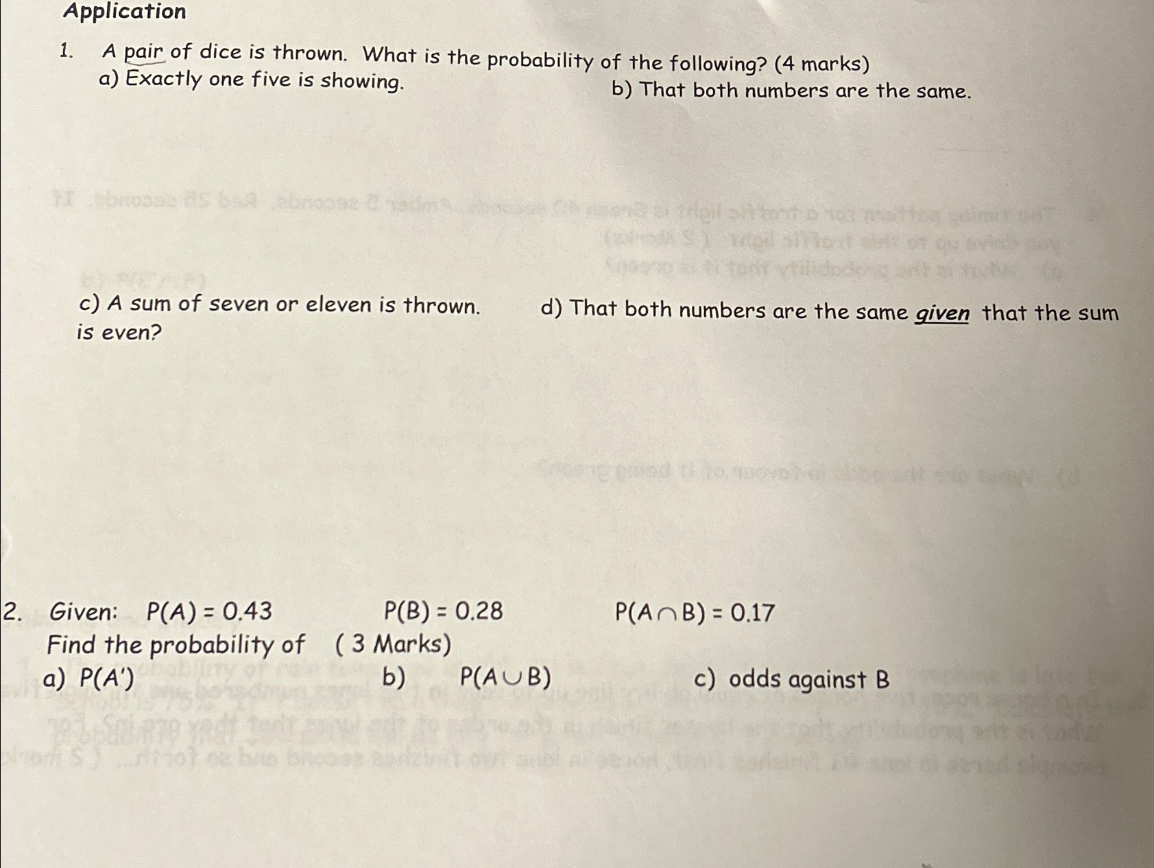 Solved ApplicationA pair of dice is thrown. What is the | Chegg.com