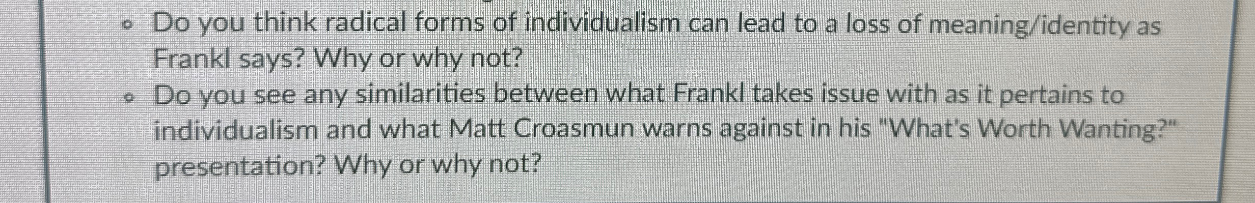 Solved Do you think radical forms of individualism can lead | Chegg.com